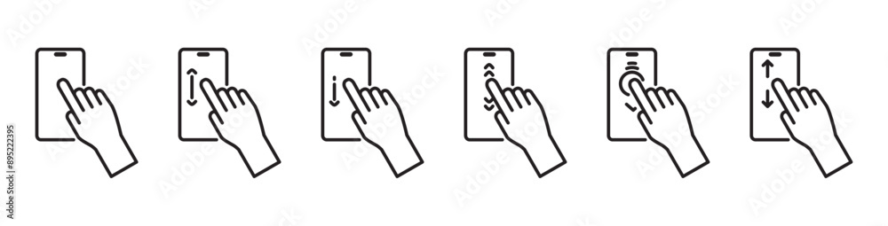 Scrolling screen sign. Finger gesture icon in smartphone screen, Finger ...