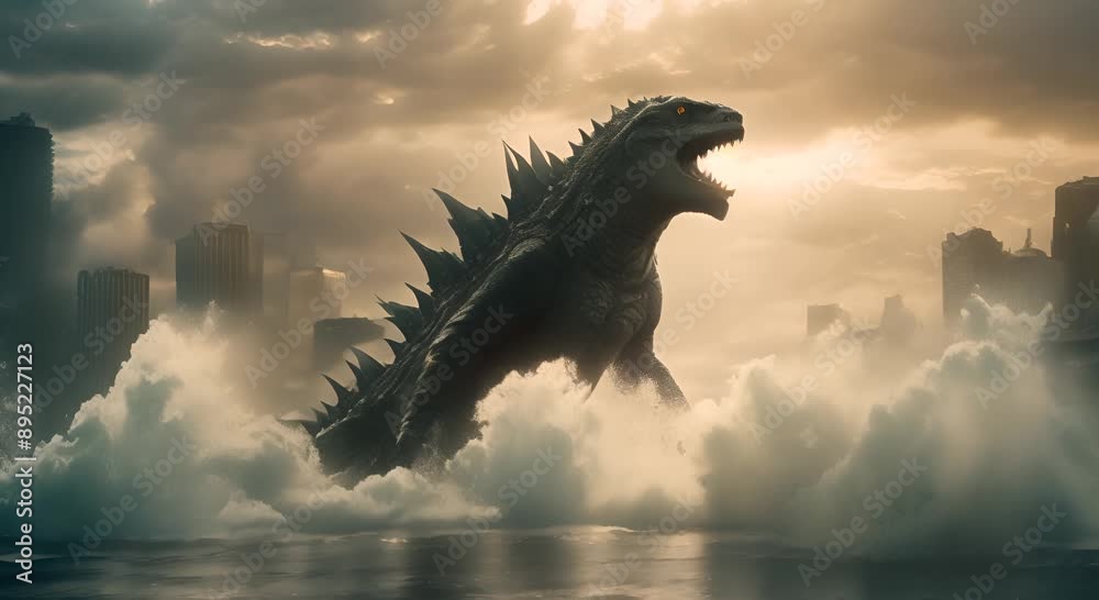 Godzilla submerged in water a scene from a scifi movie with special ...