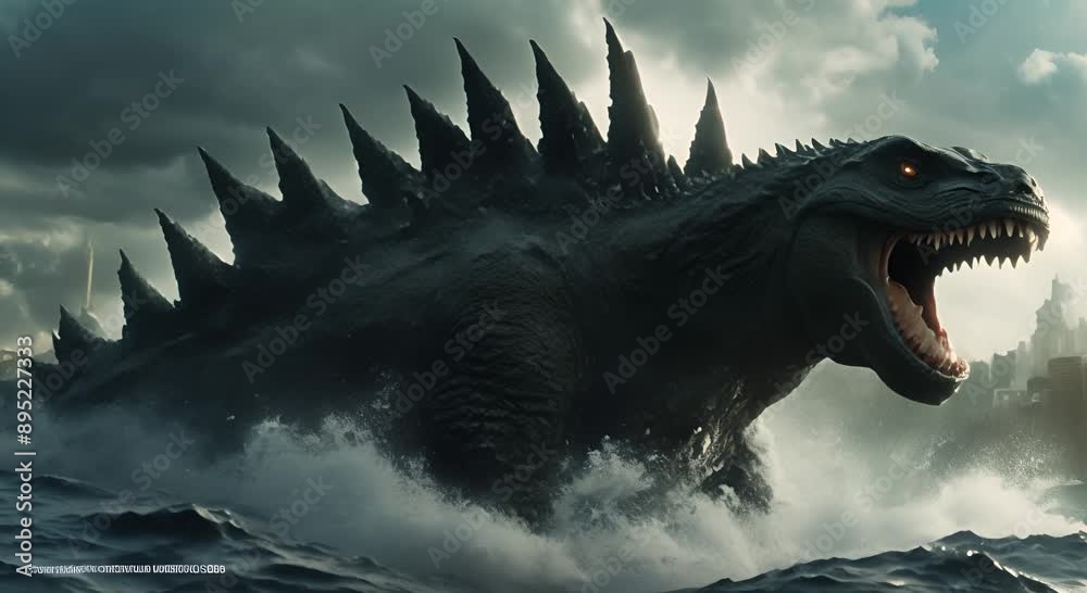 Godzilla submerged in water a scene from a scifi movie with special ...