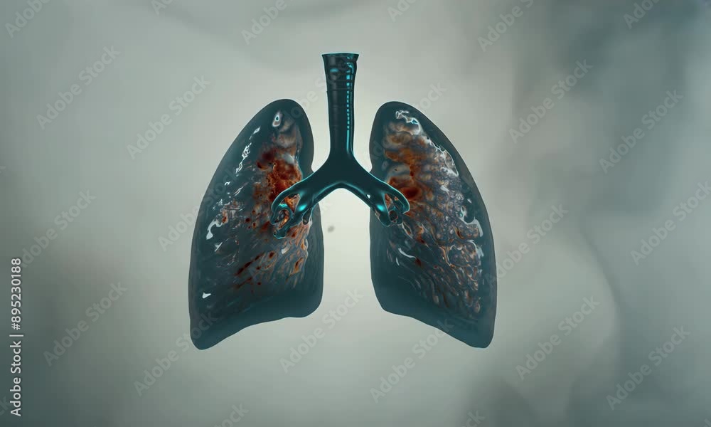 A close up of a lung with red spots on it. Concept of sickness and ...