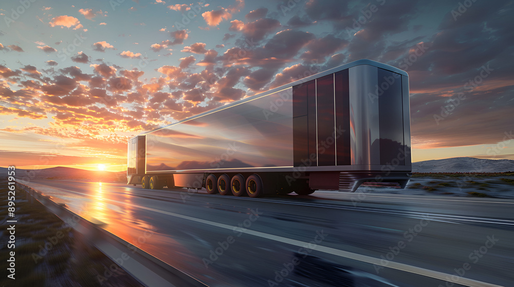 camion trailer de carga pesada circulando por carreteras al atardecer ...