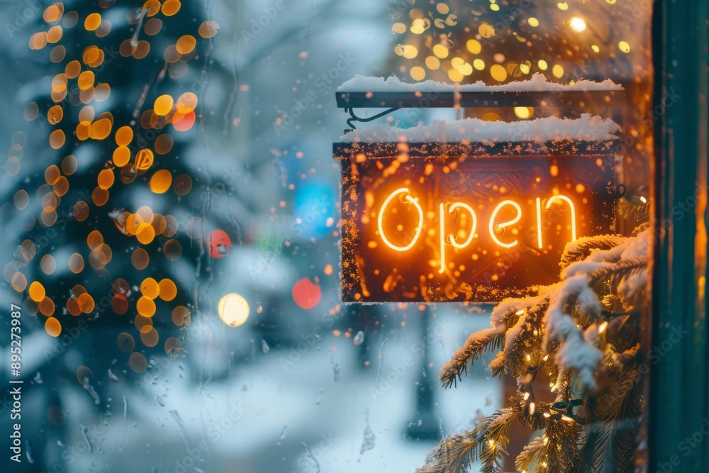 In the wintertime, a delightful storefront is adorned with festive ...