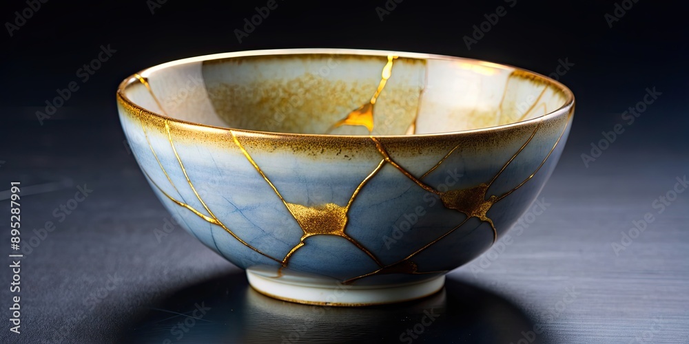 Japanese kintsugi ceramic sake cup restored with real gold ...