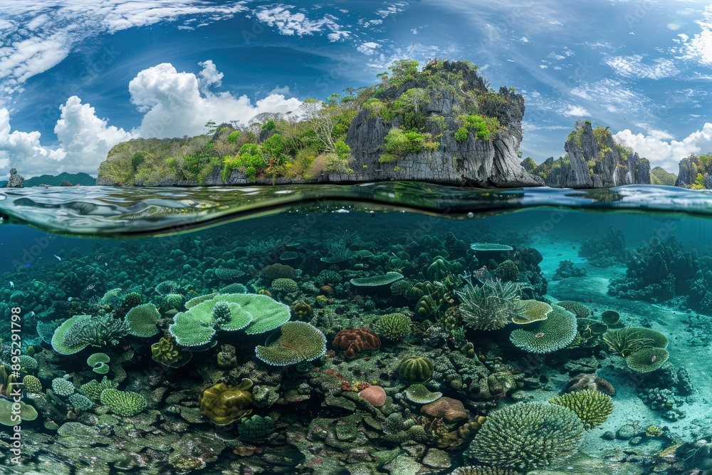 Healthy fringing coral reefs grow around the dramatic limestone islands ...