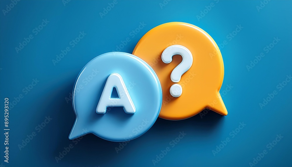 3D speech bubbles with question mark icons, signifying FAQ and QA, with ...