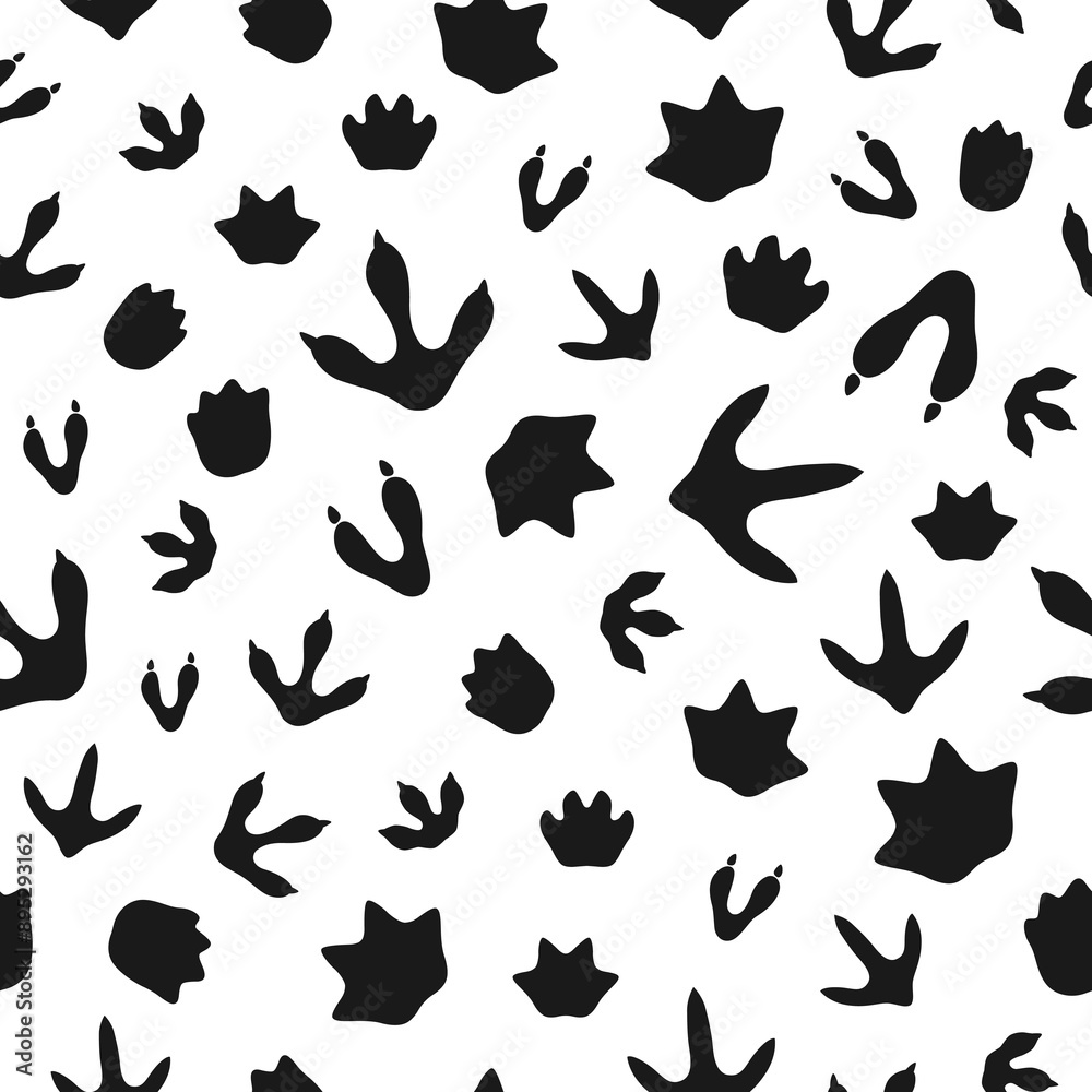 Dinosaur footprint seamless pattern featuring black dino foot prints on ...
