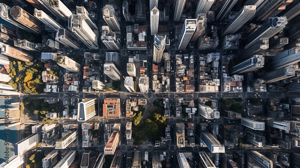 Drone captures bird's-eye view of city, showcasing dense grid of ...