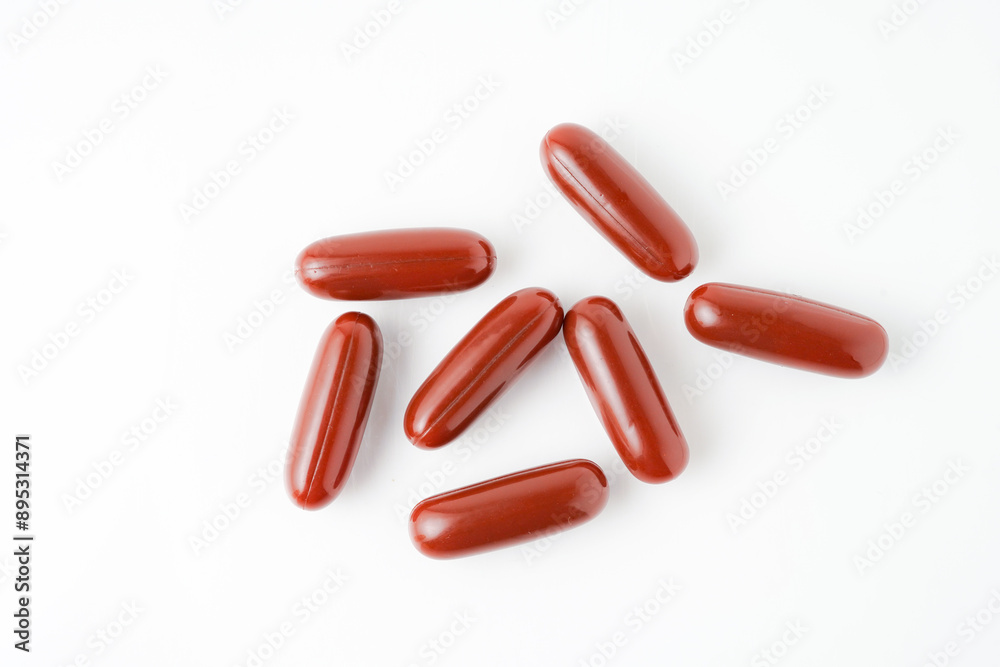 astaxanthin pills, Krill oil capsule, red brown supplement capsule ...