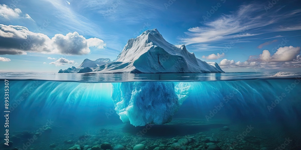 Small iceberg floating on the surface with a massive portion hidden ...