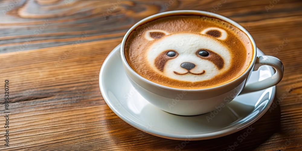 Coffee cup with a masked animal face drawn onto the froth, coffee, cup ...