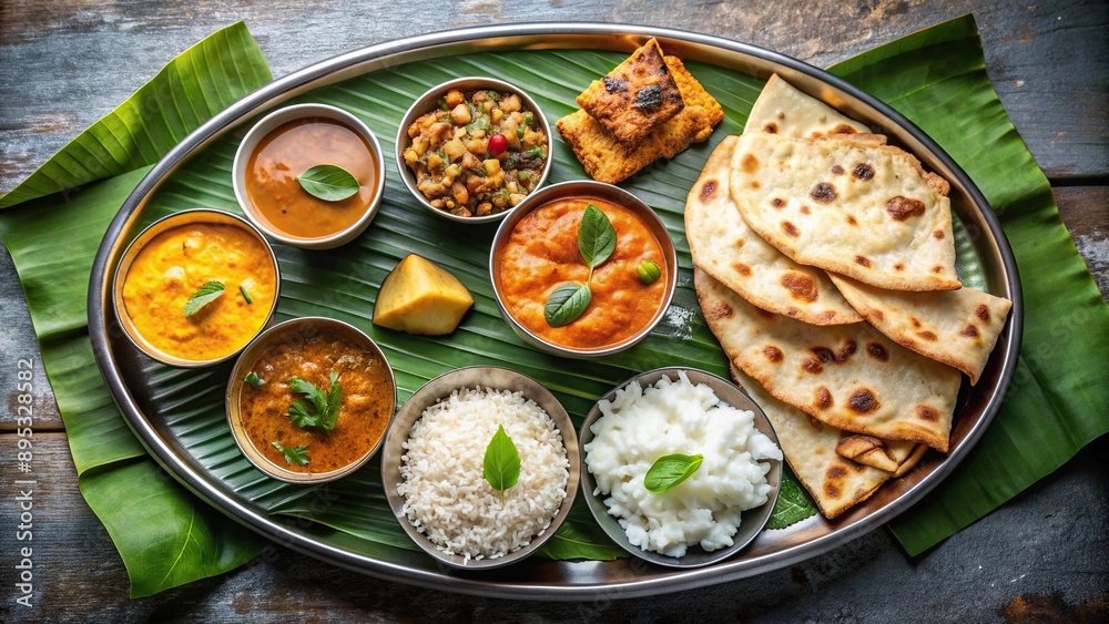 Indian vegetarian thali meal with paneer butter masala, dal makhani ...