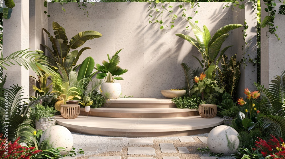 3. A naturalism podium with an elegant design, surrounded by an array ...