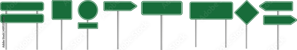 Set of Road green traffic sign board. Group Blank board with place for text. Danger blank ...