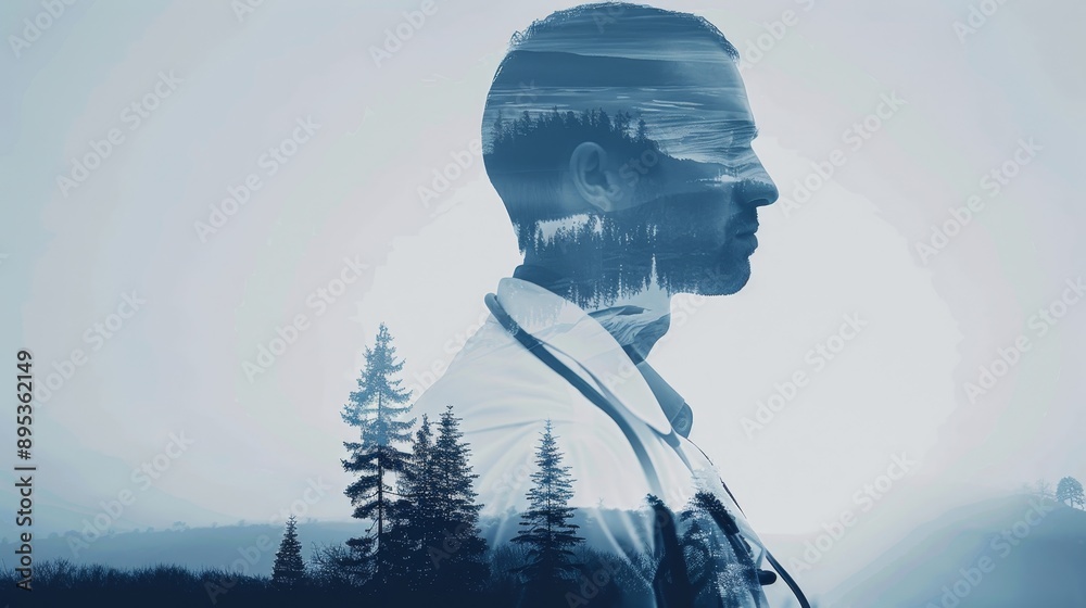 A doctor's silhouette is overlaid with a scenic landscape, symbolizing ...