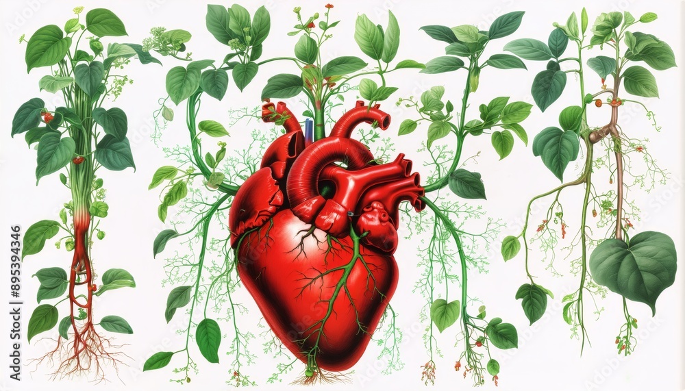 diagram of heart with plant, red heart showing roots growing downward ...