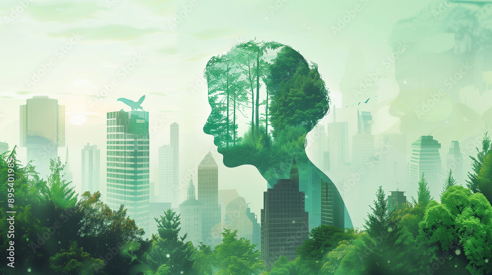 Sustainable environment concept. The image depicts human thinking ...
