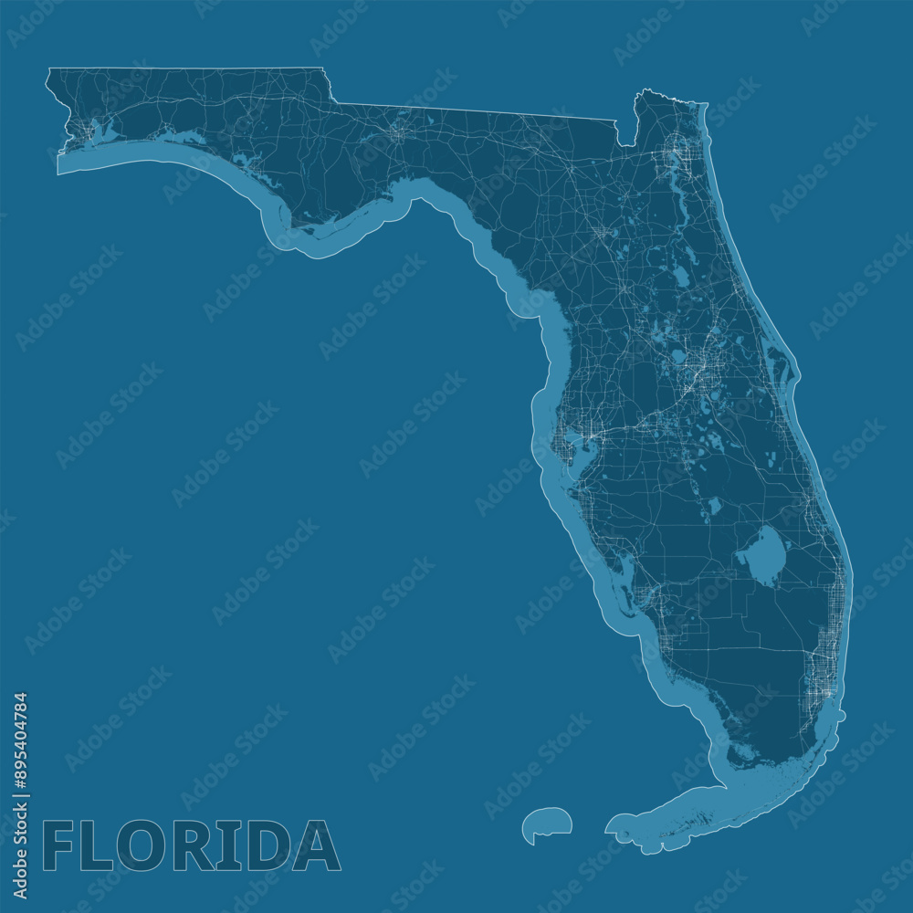 Florida, United States artistic blueprint map poster Stock Vector ...