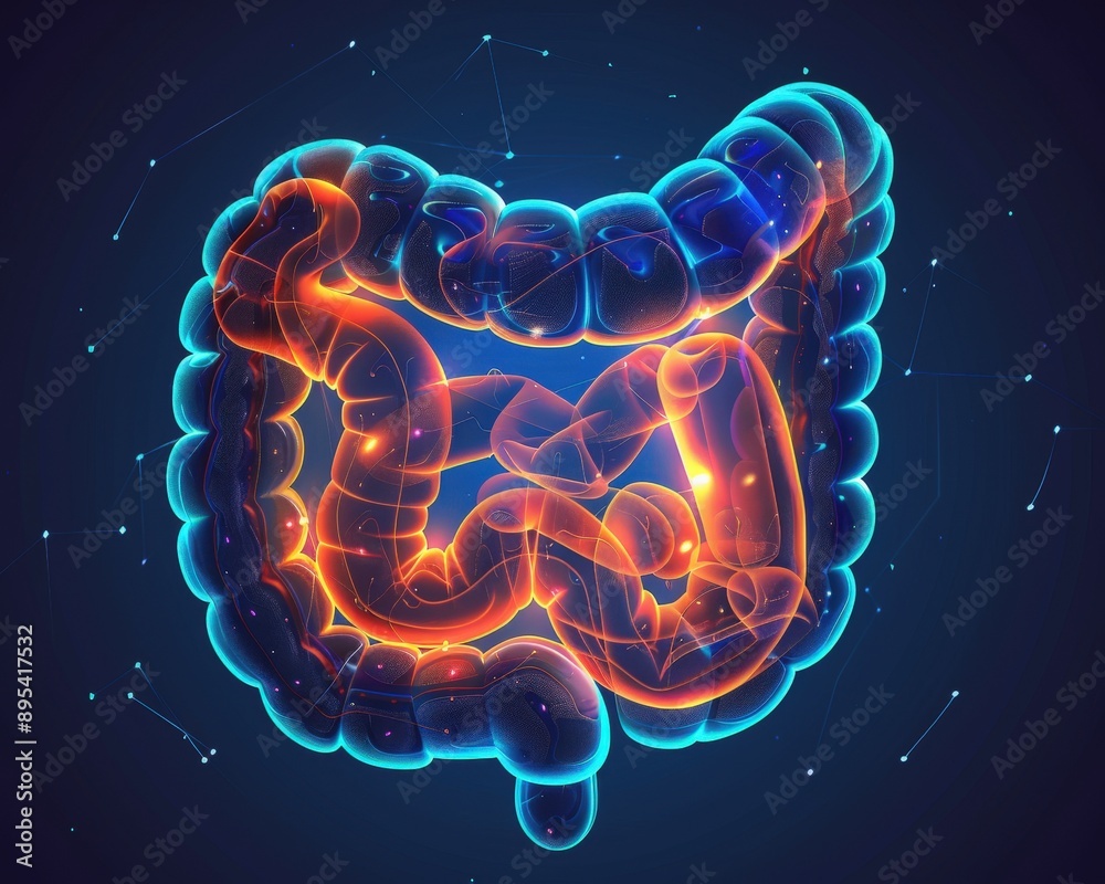 3D rendered illustration of the human digestive system highlighting the ...