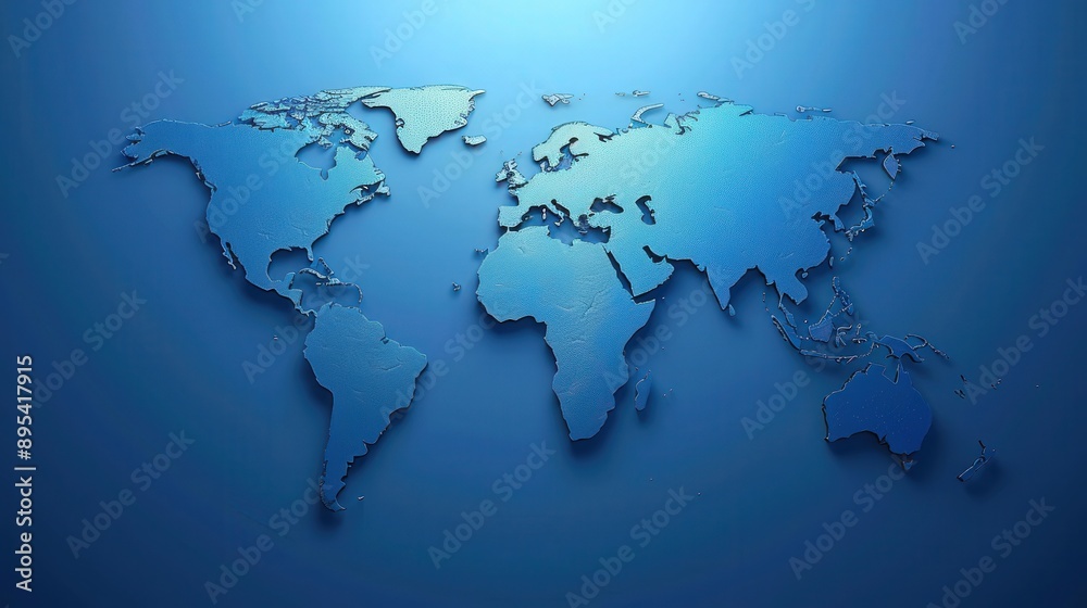 Abstract blue world map on a gradient background, showcasing continents ...