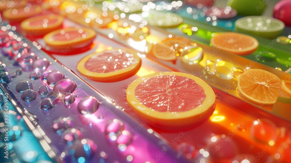 A 3D illustration of a pH scale, with different colored sections ...