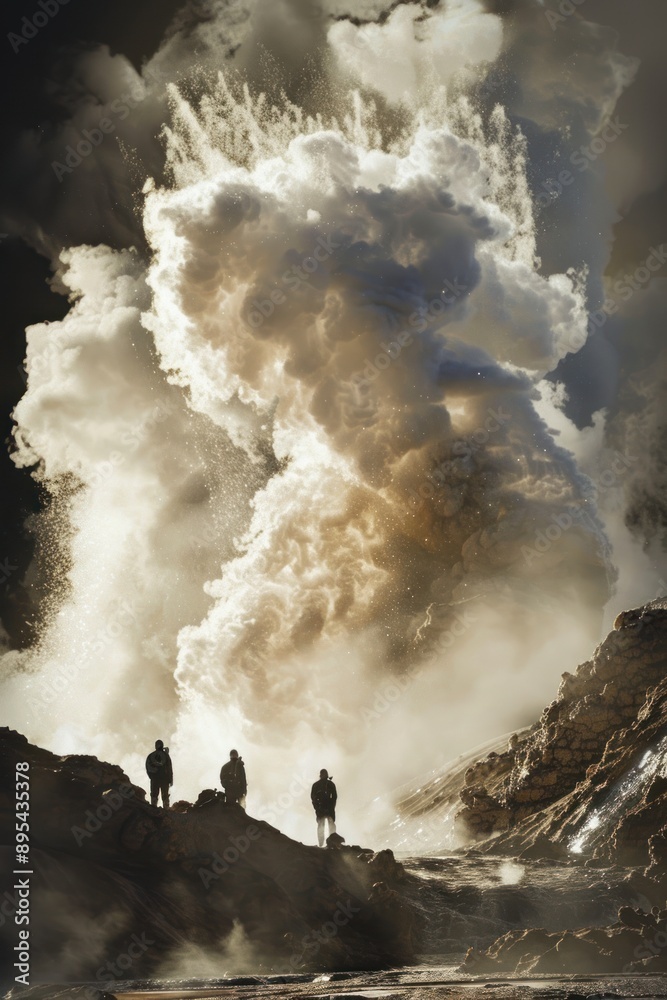 Close-up of the hydrothermal explosion in Biscuit Basin, steam and ...