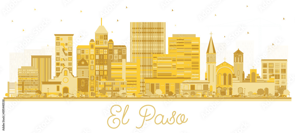 El Paso Texas Skyline silhouette with golden Buildings Isolated on ...