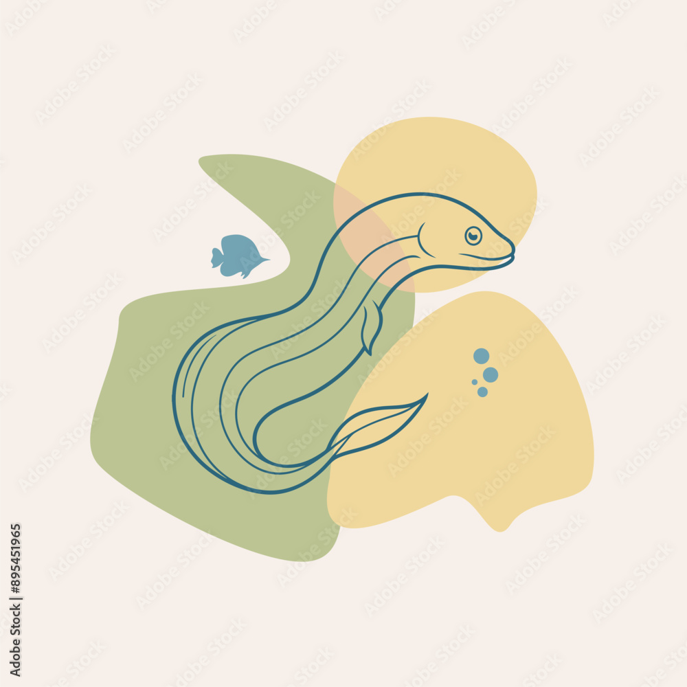 Cute cartoon eel emblem. Seafood shop logo, signboard. Restaurant menu ...