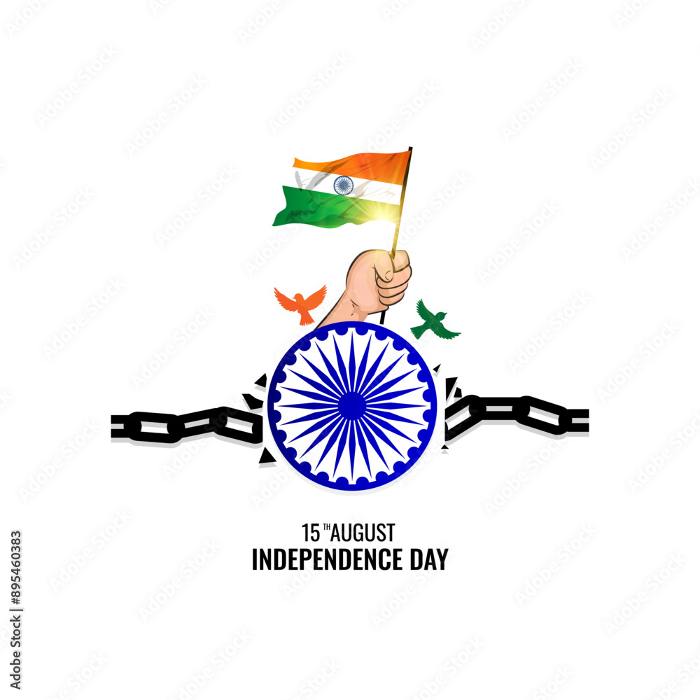Independence Day concept with tricolor Indian Flag holding raised hand ...