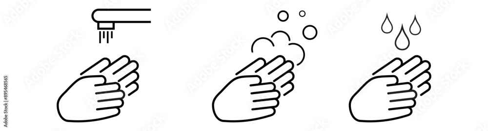 Hygiene and Protection from Infection Vector Line Icons. Washing Hands ...