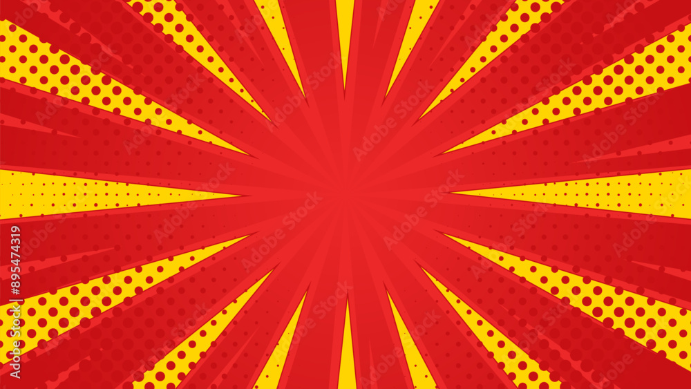 Red pop art comic sunburst effect background with halftone. Cartoon ...