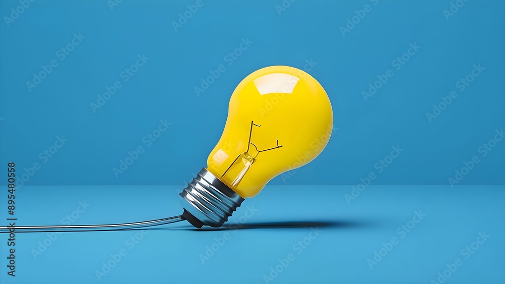 The bright yellow lamp, supported by a sleek, slightly angled metal ...