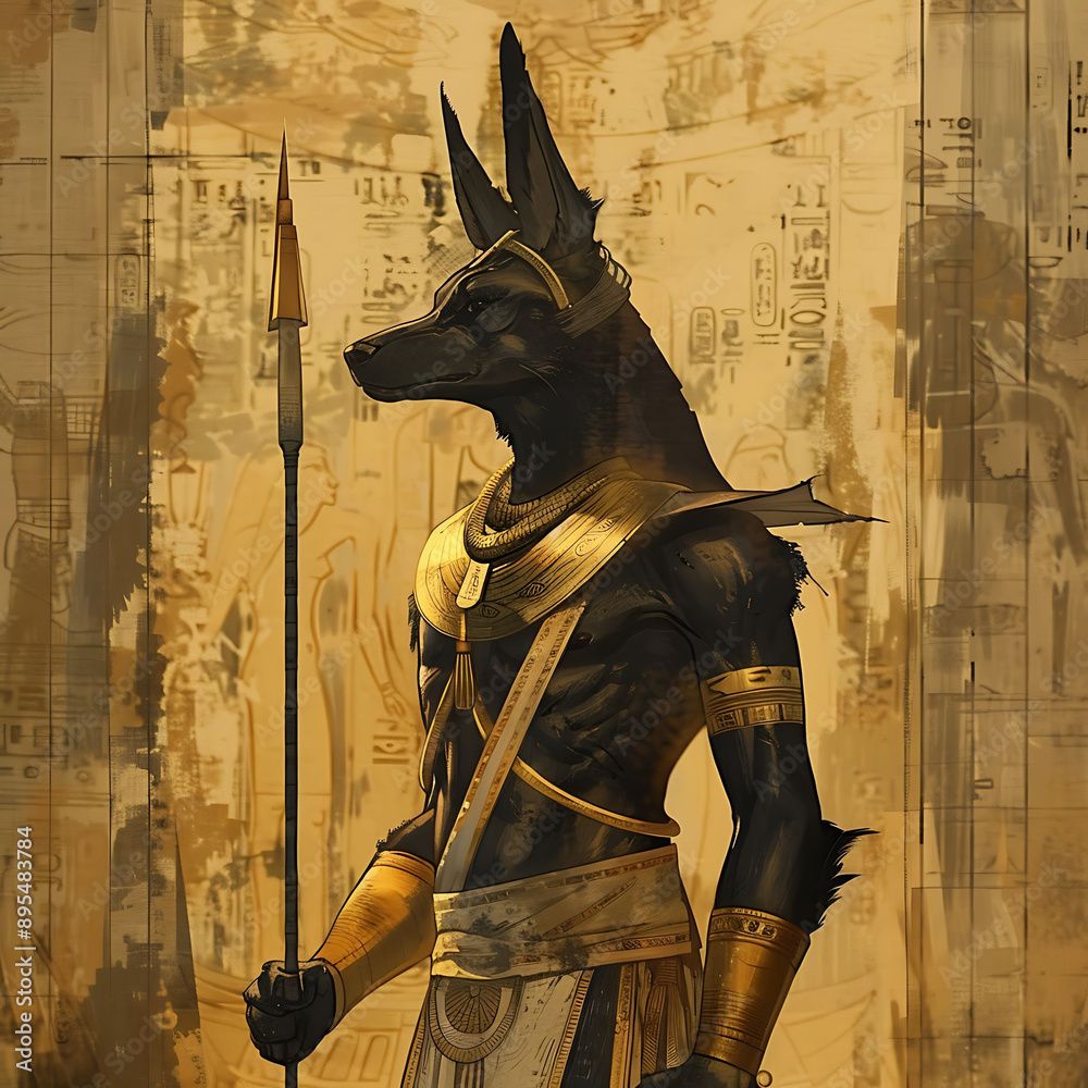 Anubis, the Egyptian god of the dead, depicted as a jackal-headed man ...
