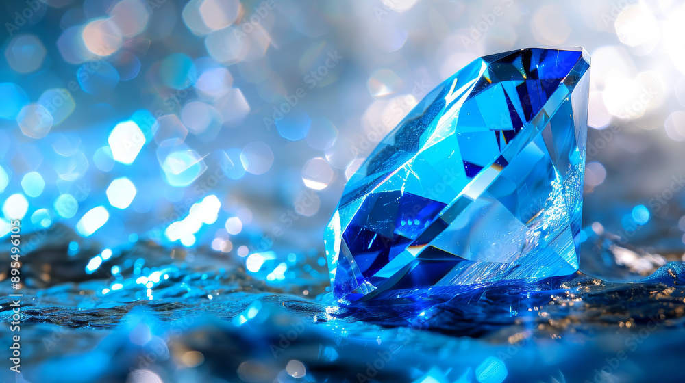 Bright blue glass with a sharp edge and shiny surface, set against a ...