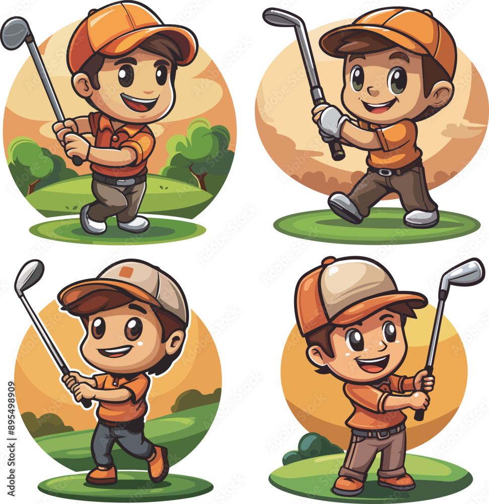 Cartoon Kids Playing Golf Stock Vector | Adobe Stock