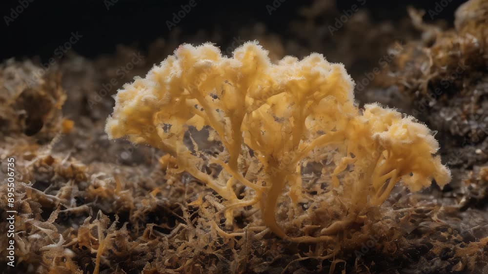 Microscope of mucous mold exploding in natural habitat, transparent ...