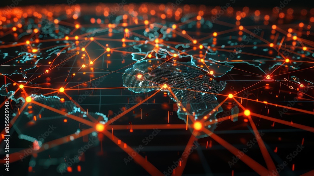 conceptual digital artwork of global trading, visualized as a network ...