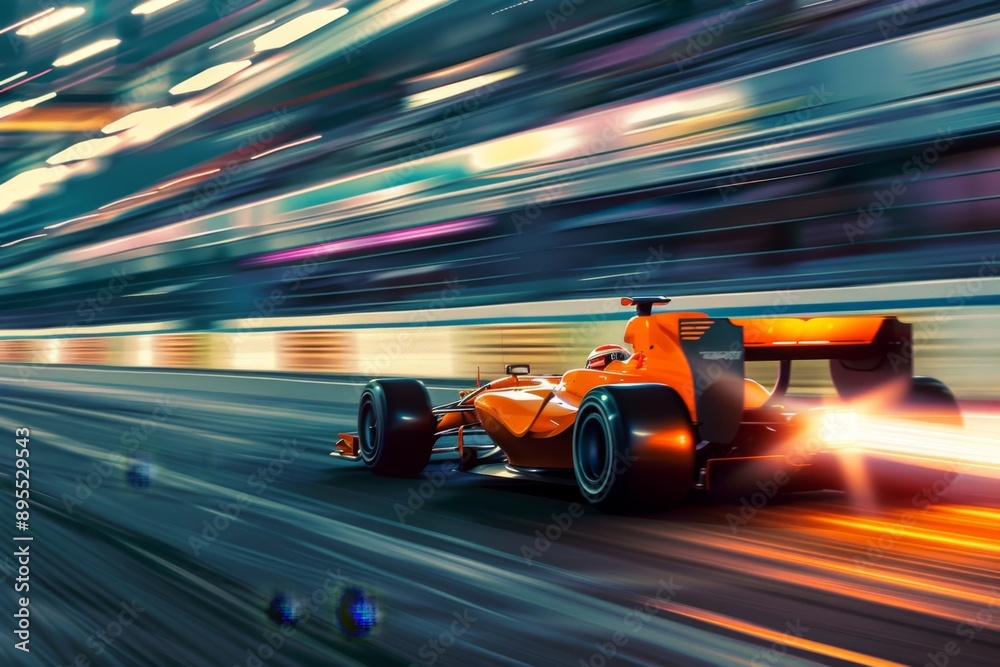 High-speed Formula 1 race car with motion blur on the track. Vibrant ...