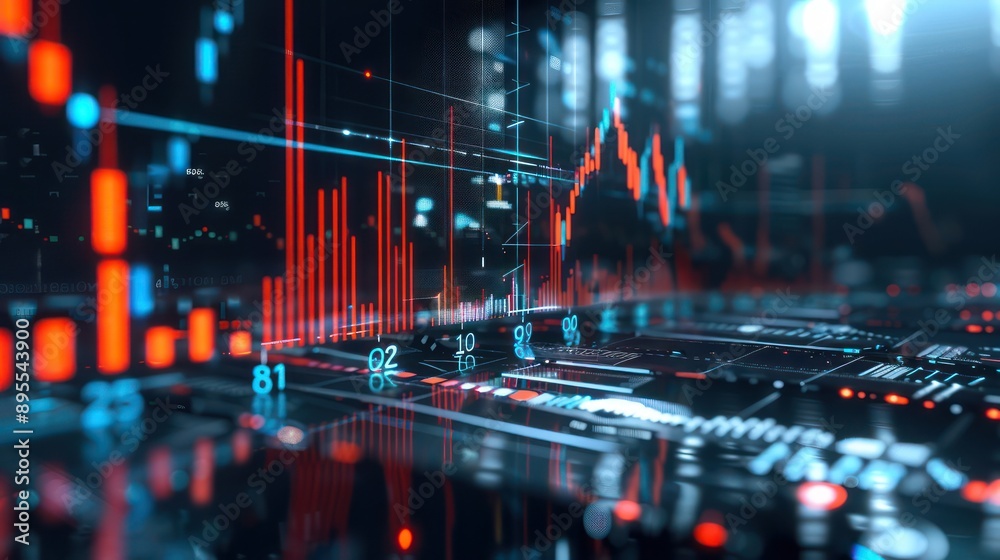 conceptual visualization of a stock market index, with a dynamic 3D bar ...