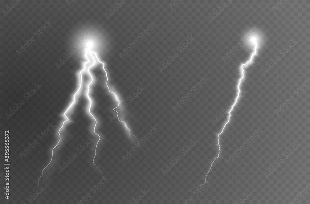 Realistic lightning flash effect, thunderstorm and lightning. Shining ...