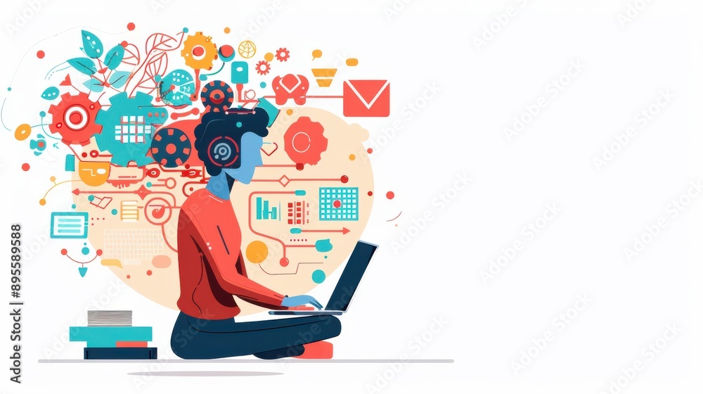 Person using AI for language proficiency exam, visual cues representing ...