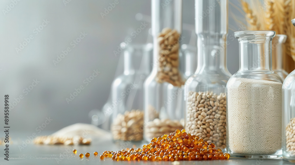 Bioengineered grains in scientific glassware, food biotech ...