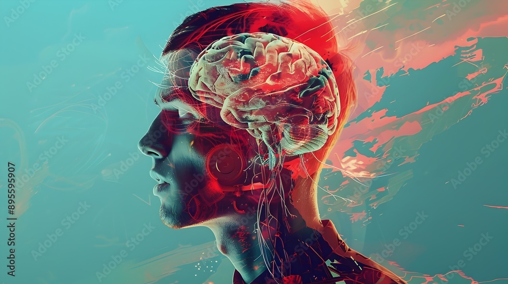 Surreal Cranial Rupture Conceptual Depicting Male Cranium Rupturing ...