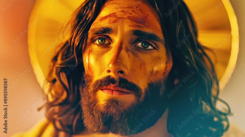 Jesus Christ face portrait realistic isolated animation -- 4k stock ...
