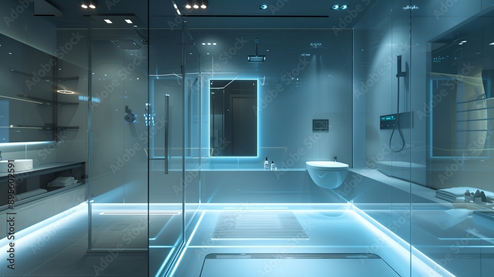 ultramodern bathroom with transparent walls LED lighting embedded in ...