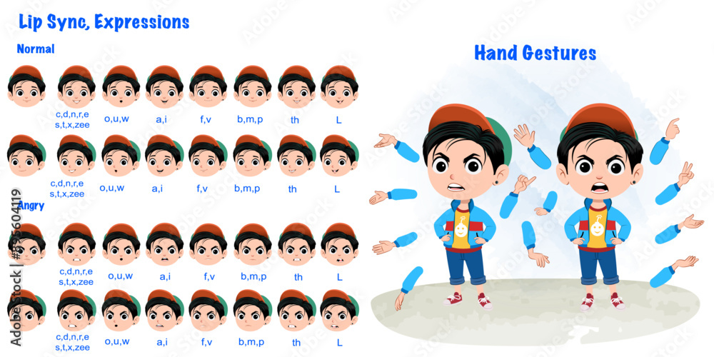 Vetor de Boy cartoon character with angry face expression and lip sync ...