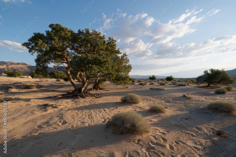 A desert composition featuring resilient trees captures the stark ...