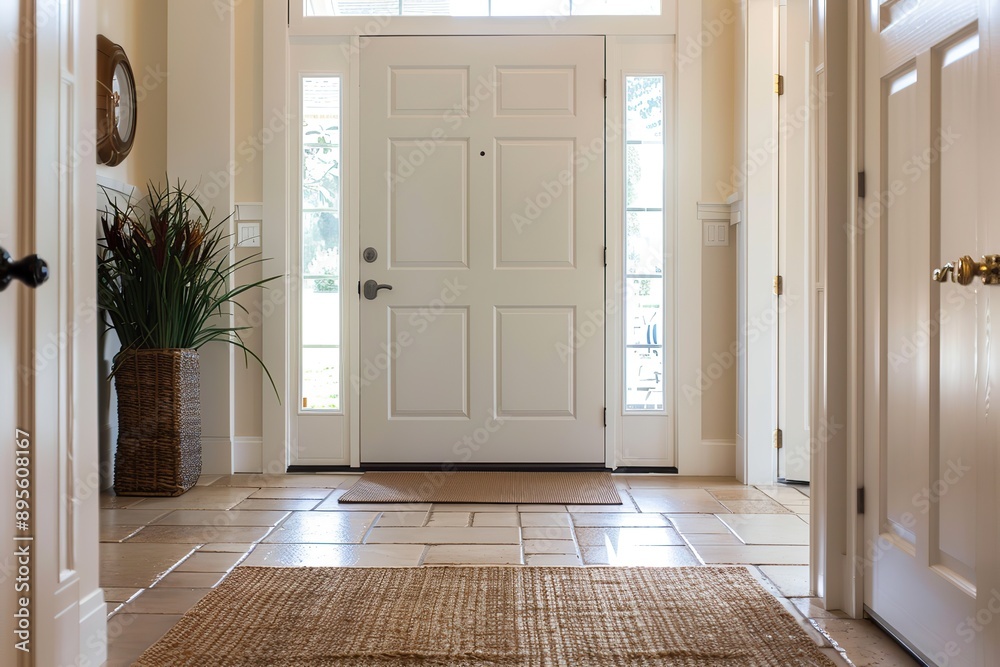 Doors for modern interior. Closed wooden door, in the empty hall. Front ...