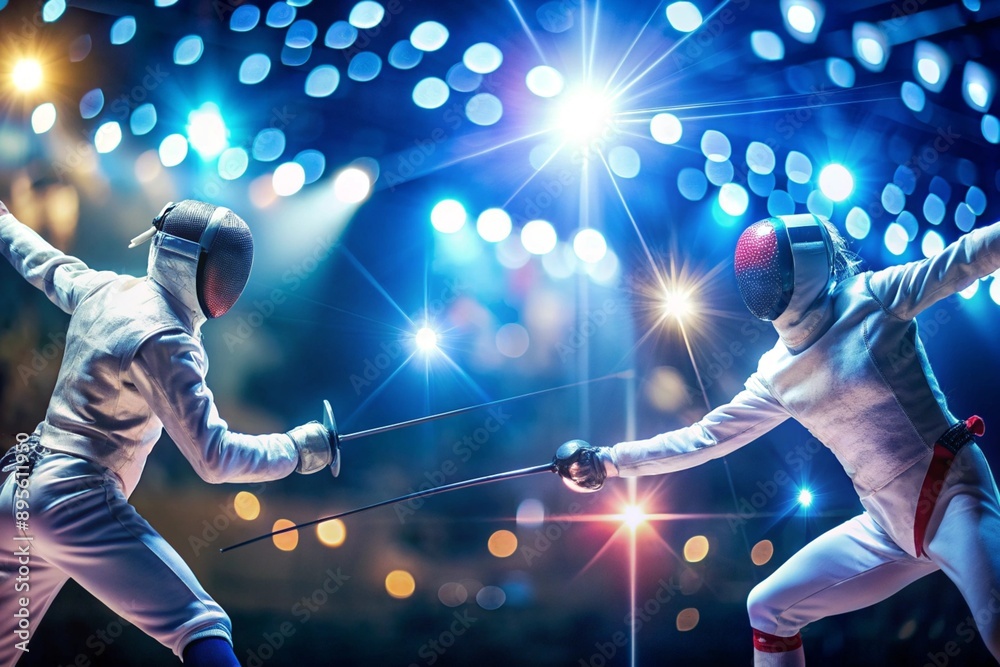 Fencers in the arena with rapiers in their hands during training are ...