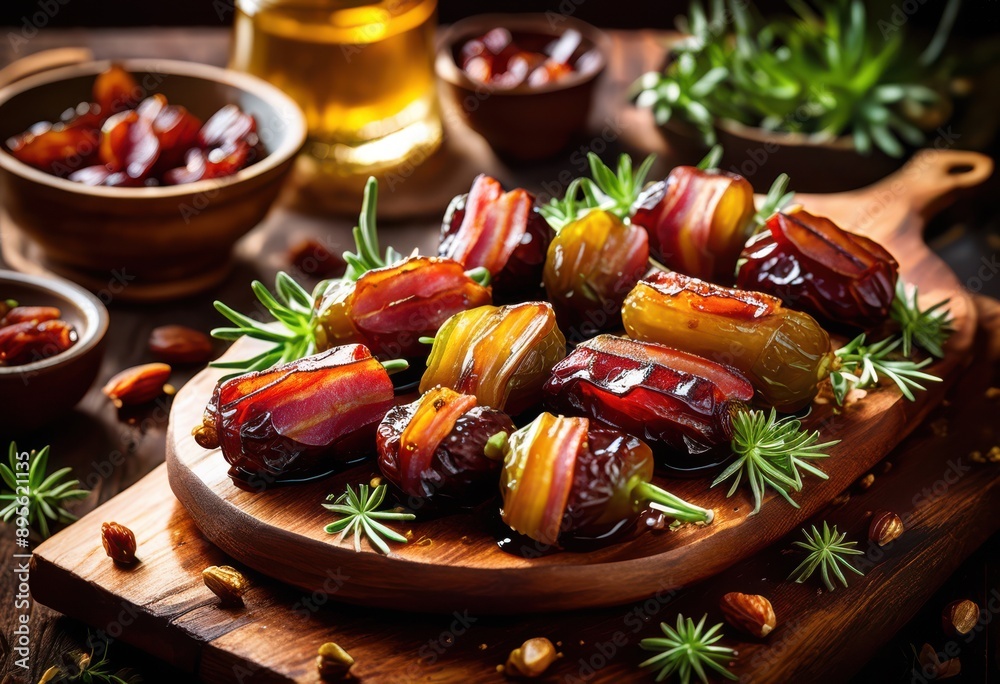 deliciously sizzling bacon wrapped dates perfectly cooked savory bite ...