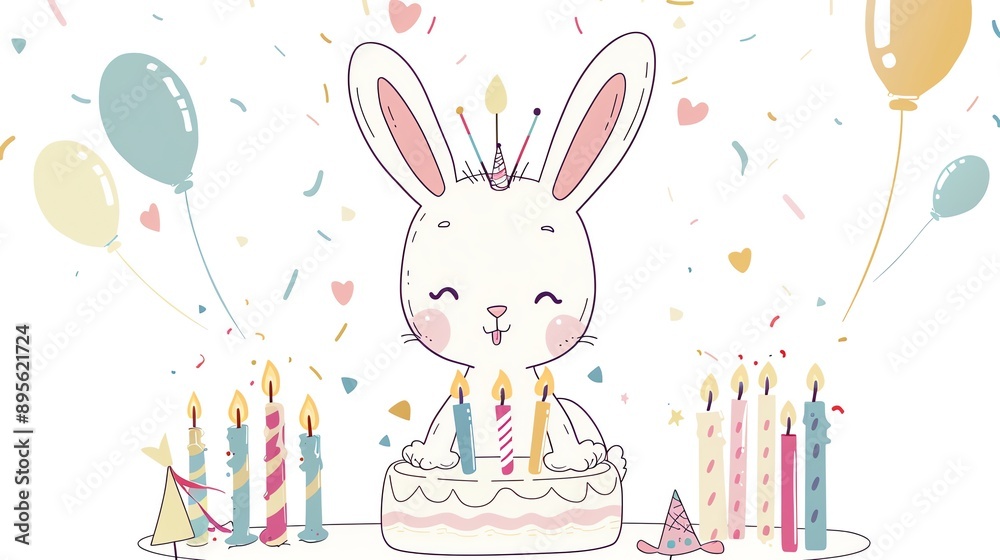 Create a vector clipart of a Bunny blowing out birthday candlesin a ...